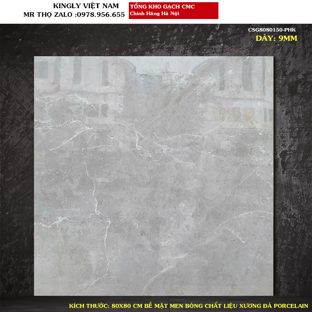 Gạch lát nền Vân Mây ghi sáng CMC 80X80 80119 Loại 1
